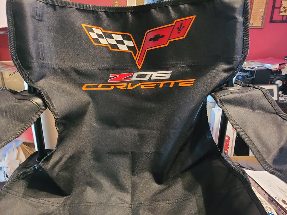 CORVETTE C6 CUSTOM CAR SHOW FOLDING CHAIR LOGO FRONT & BACK – Vellosvinyl