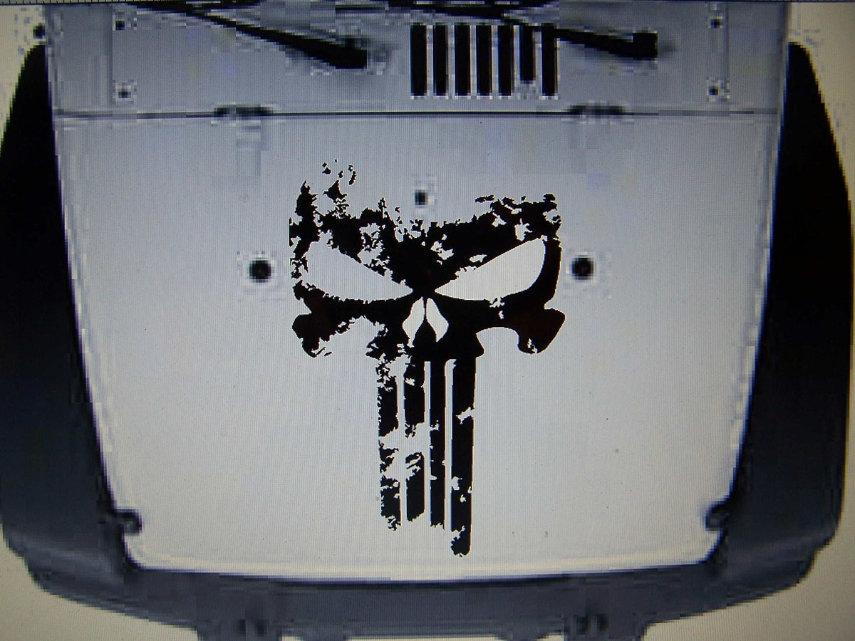 JEEP WRANGLER DISTRESSED PUNISHER SKULL HOOD DECAL JK TJ YJ CJ ...