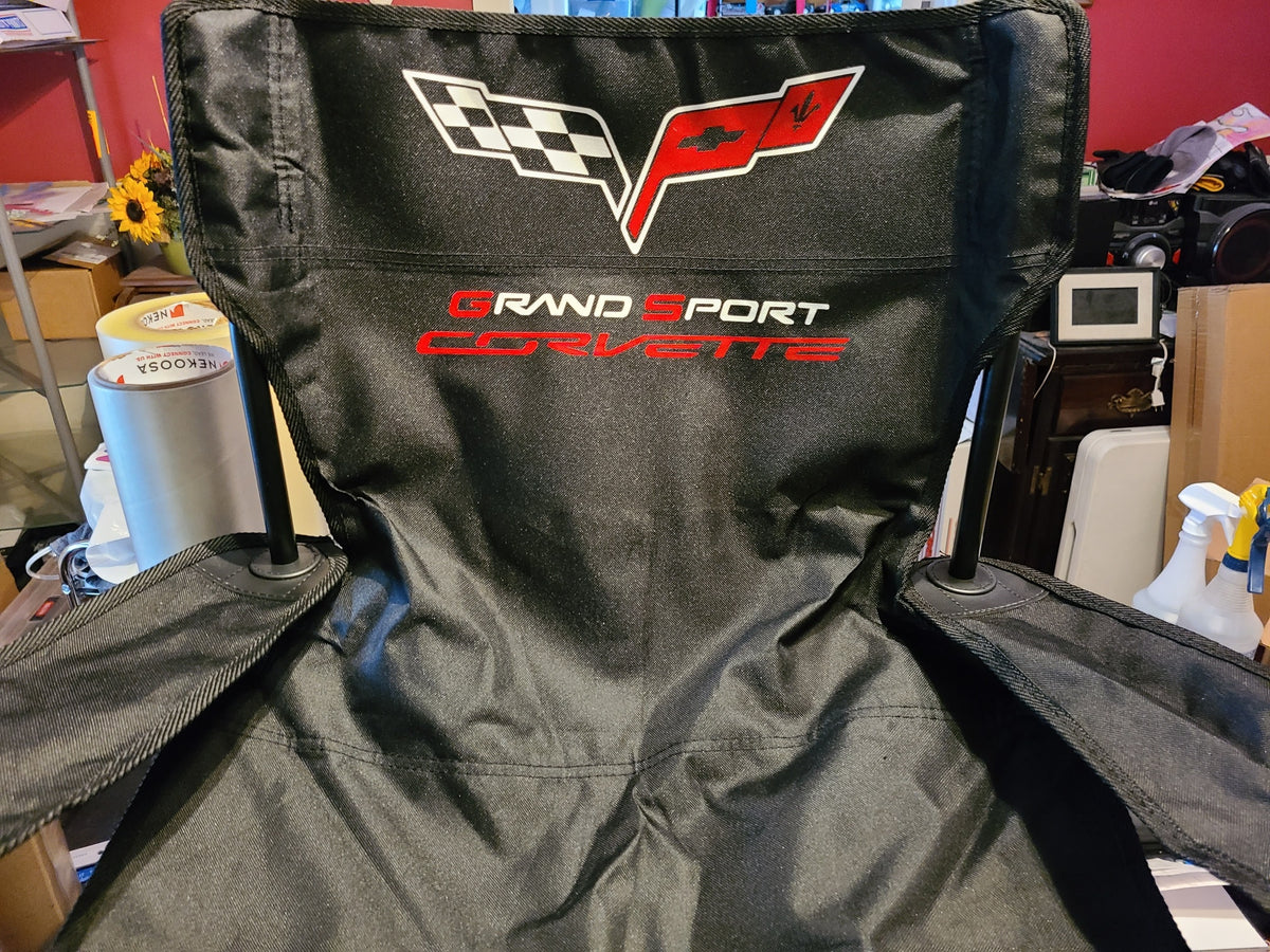 CORVETTE C6 CUSTOM CAR SHOW FOLDING CHAIR LOGO FRONT & BACK – Vellosvinyl