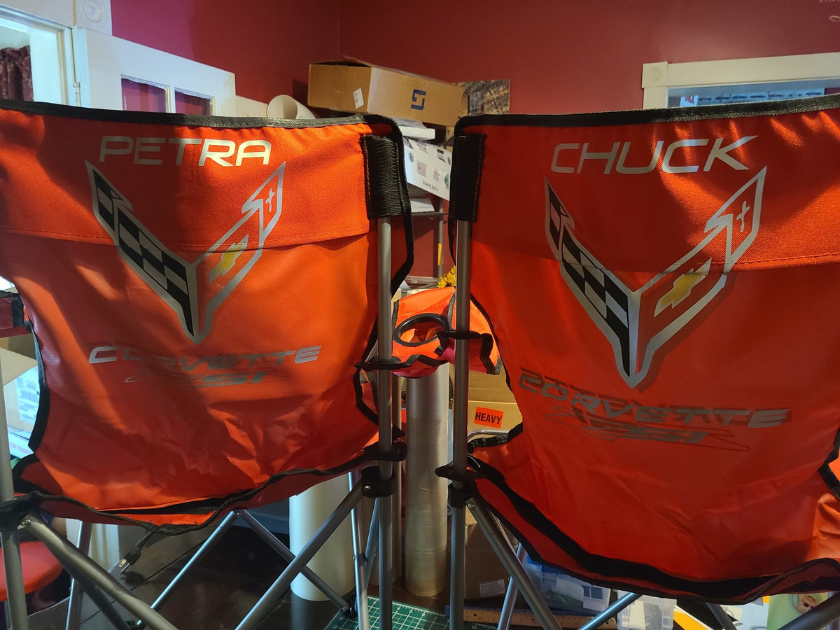 CORVETTE C8 FOLDING CUSTOM CAR SHOW CHAIR – Vellosvinyl