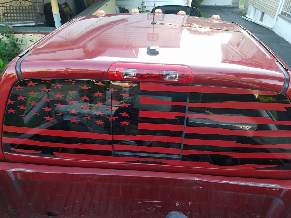 DODGE RAM REAR WINDOW DISTRESSED AMERICAN FLAG DECAL CUMMINS – Vellosvinyl