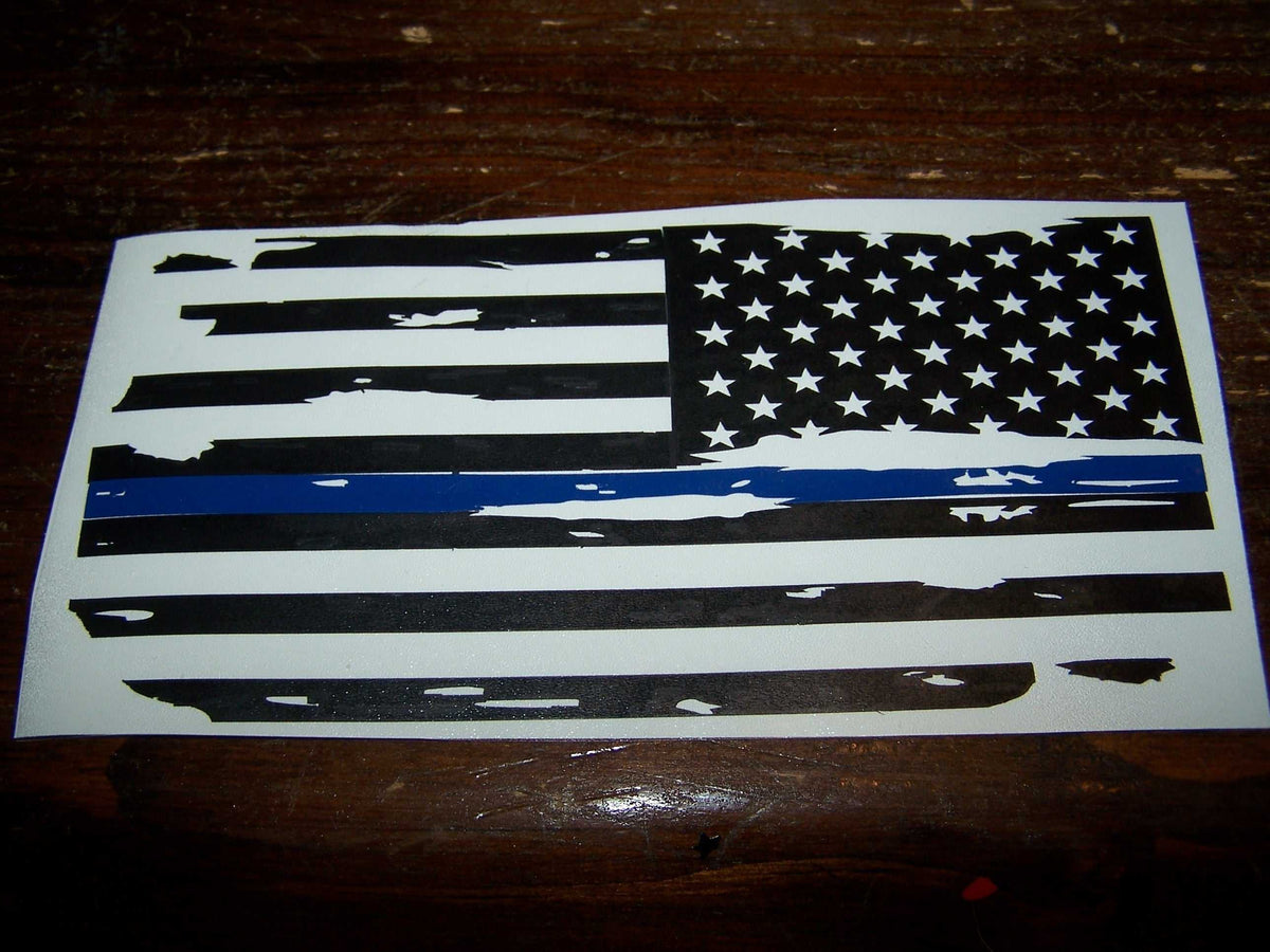 DISTRESSED SMALL AMERICAN FLAG BLUE LINE VINYL DECAL STICKER – Vellosvinyl