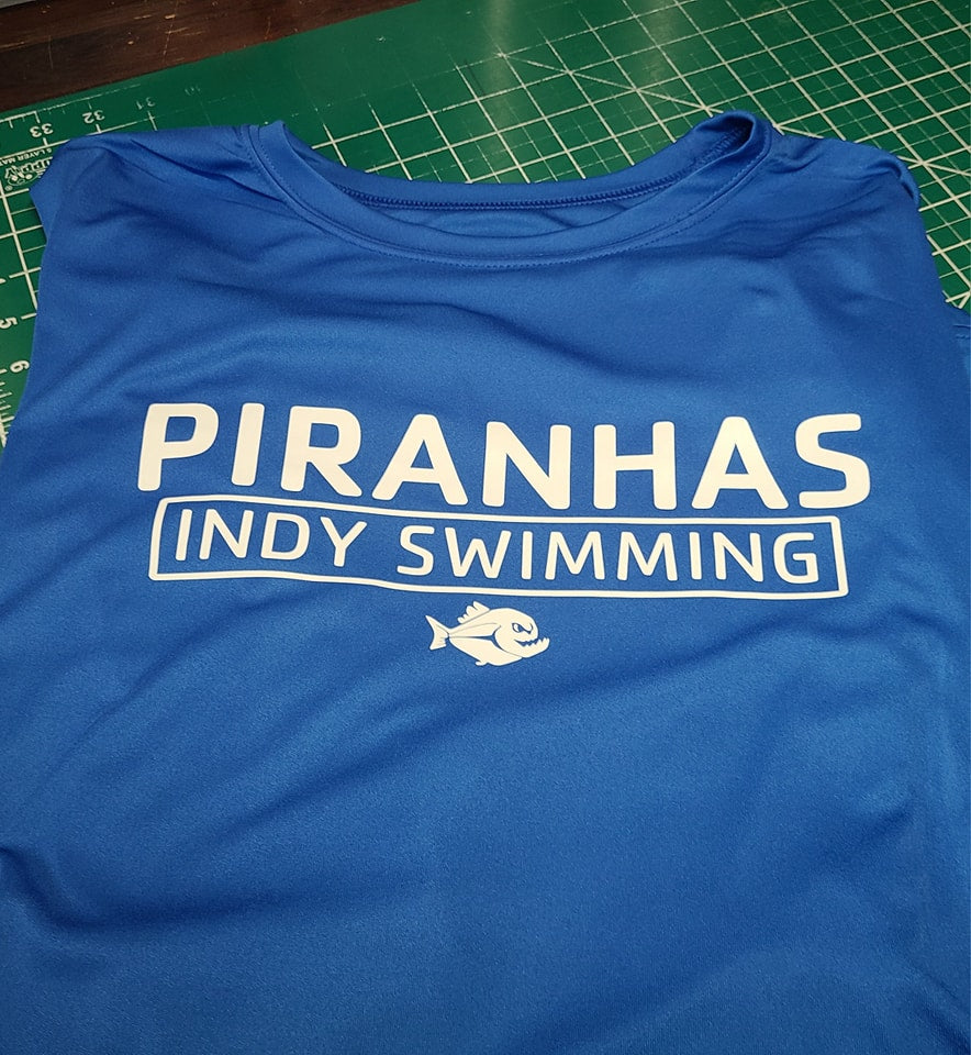 INDY SWIMMING SWIM TEAM DRI FIT T-SHIRT PIRANHAS LOGO – Vellosvinyl