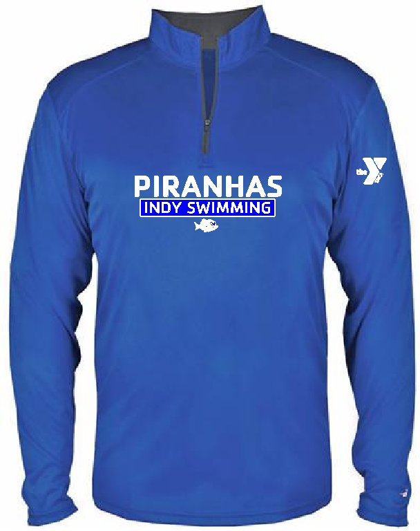 INDY SWIMMING SWIM TEAM DRI FIT 1/4 ZIP LONG SLEEVE SHIRT PIRANHAS LOG ...