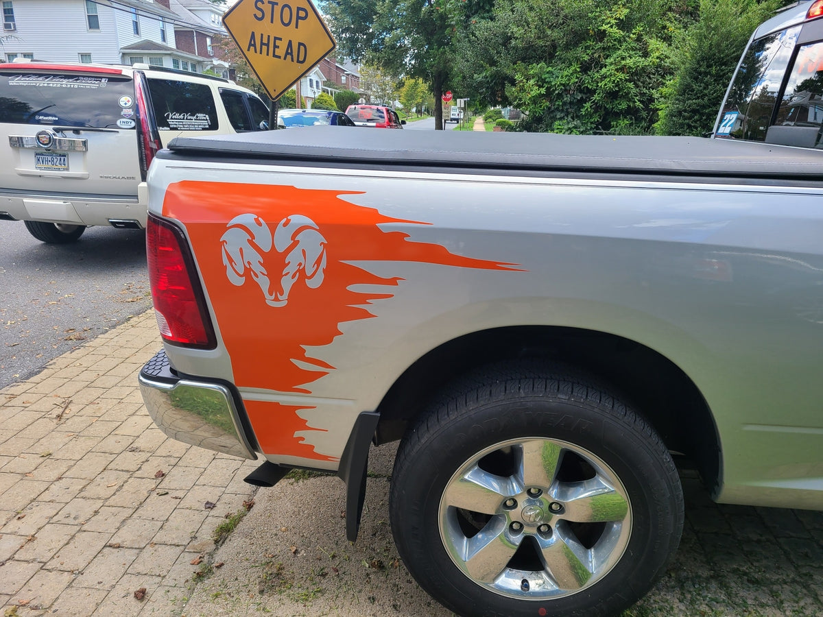 DODGE RAM SHREDDED LOOK BEDSIDE DECALS WITH RAM HEAD – Vellosvinyl